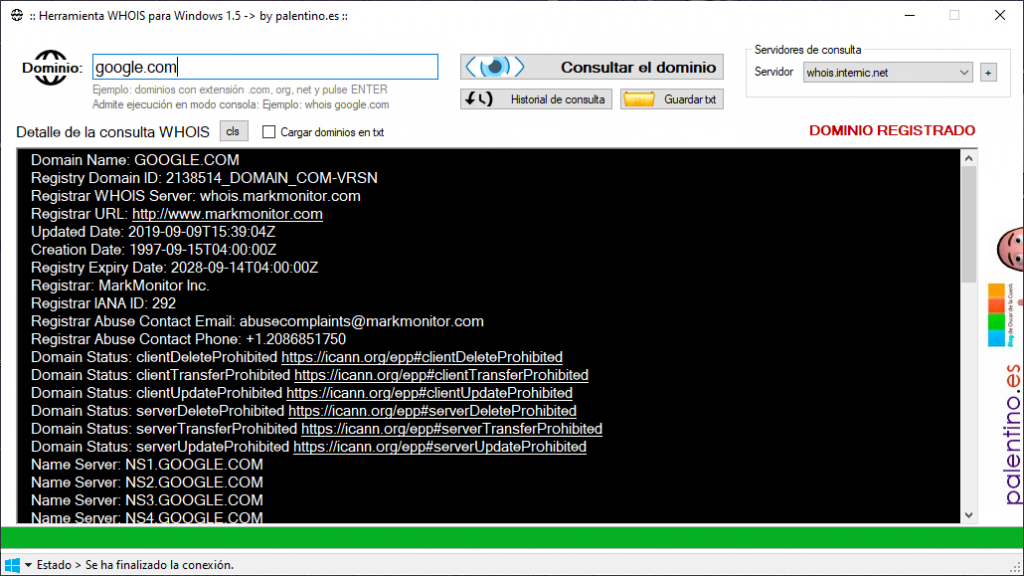 Palentino Blog - WHOIS para Windows. Herramienta de consulta rápida ...